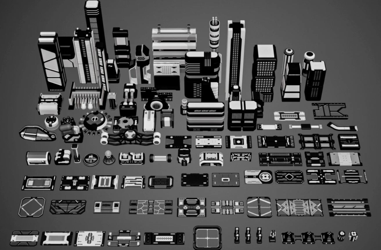 4套顶级科幻风格Blender三维模型预设 – 设计宝藏