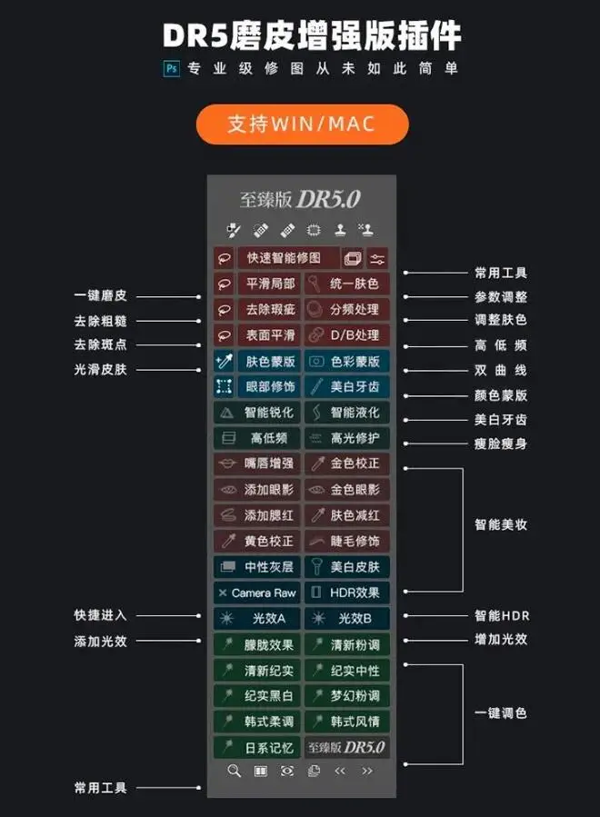 DR5最强PS插件磨皮美妆美白修复神器！合集版本Win/Mac – 设计宝藏